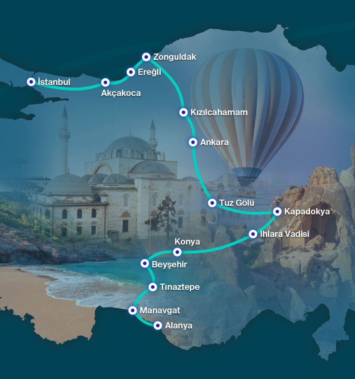 Road trips in Türkiye with Halalbooking: Alanya - Istanbul Route